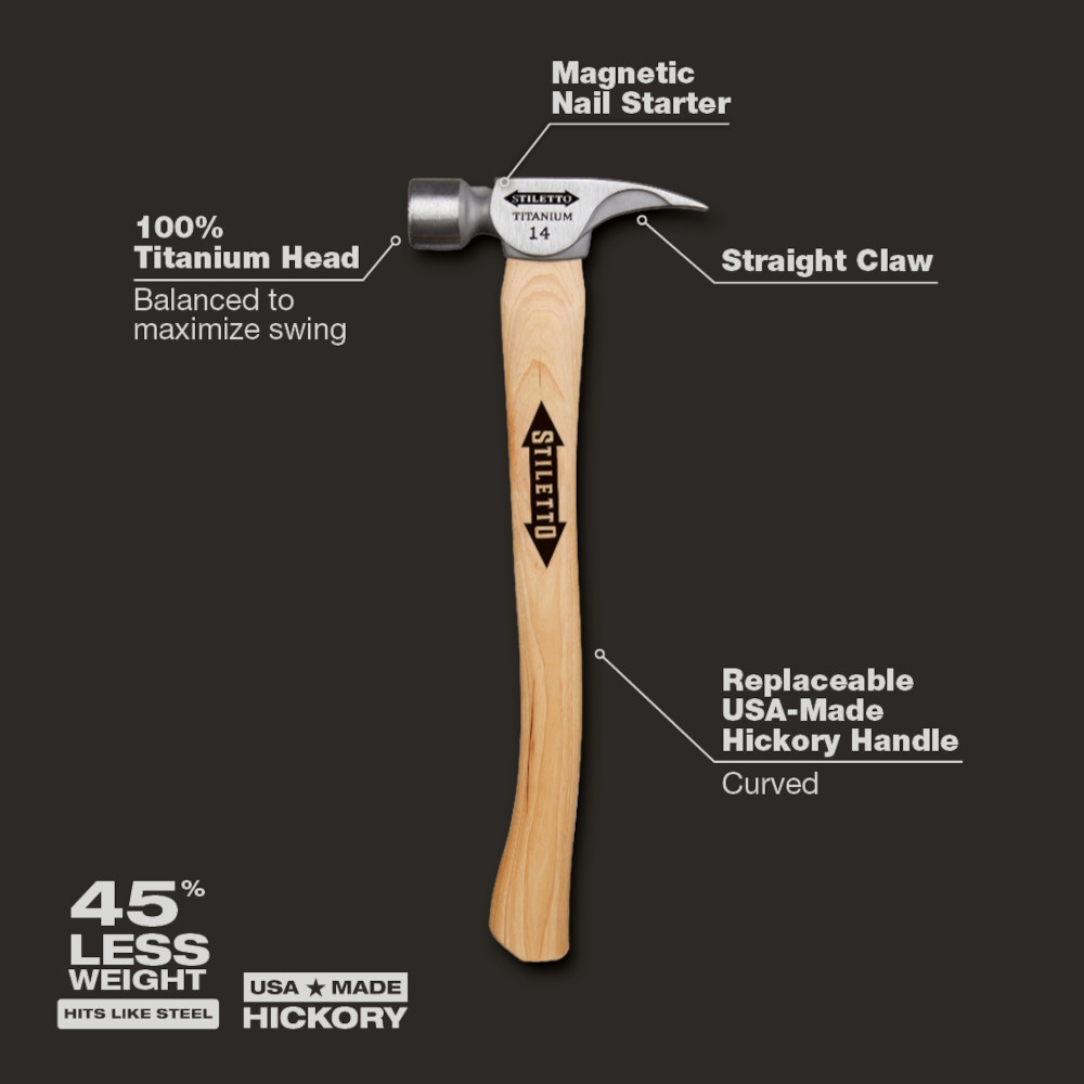 Stiletto TI14MC 14 OZ Titanium Milled face 18" Curved Framer Hammer