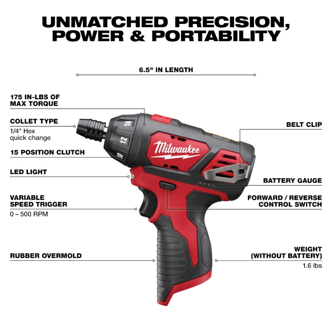 Milwaukee 2401-20 M12™ 1/4" Hex Screwdriver - Tool Only