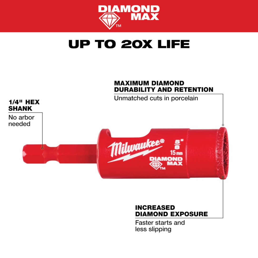 Milwaukee 49-56-0513 5/8″ DIAMOND MAX™ Diamond Grit Hole Saw Bit