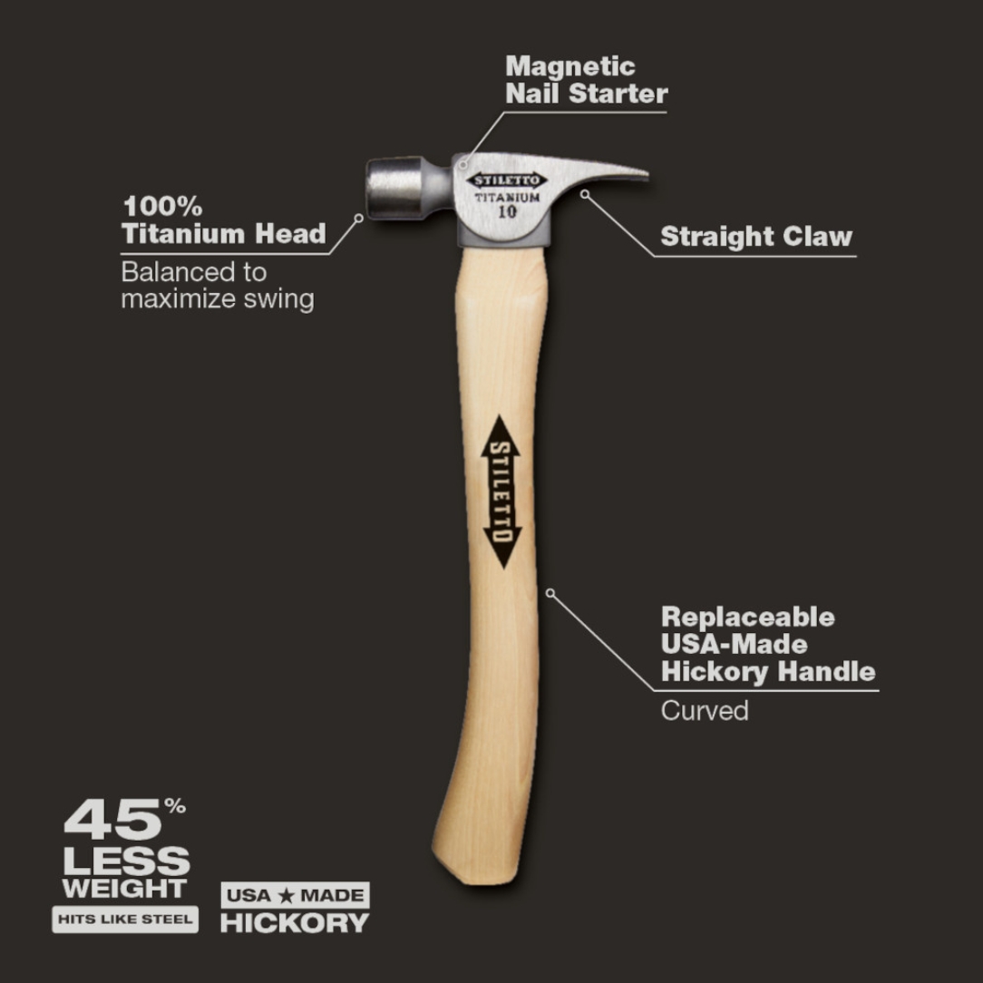 Stiletto 16oz Titanium Finish Smooth Face Curved Handle Hammer