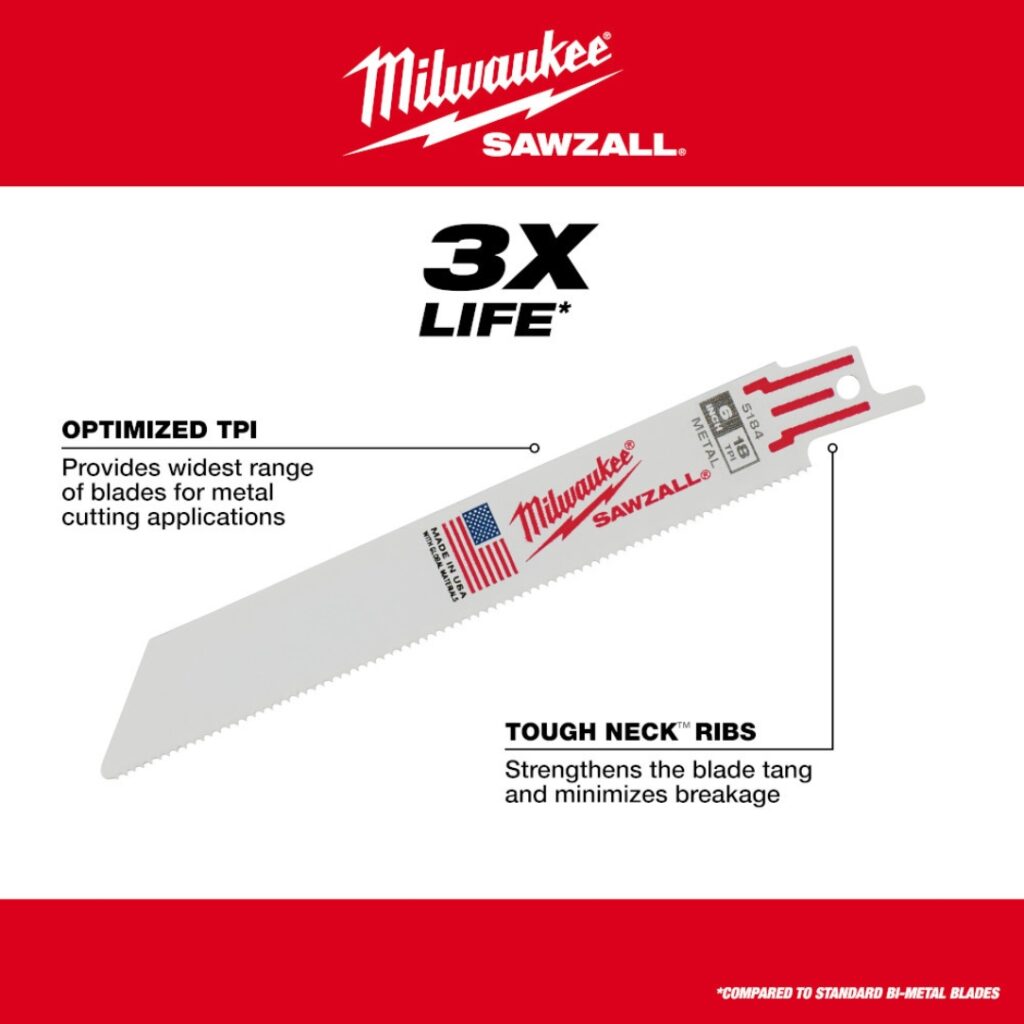 Milwaukee 48-00-5184 6" 18TPI Thin Kerf Metal Cutting Sawzall Blades 5-Pack