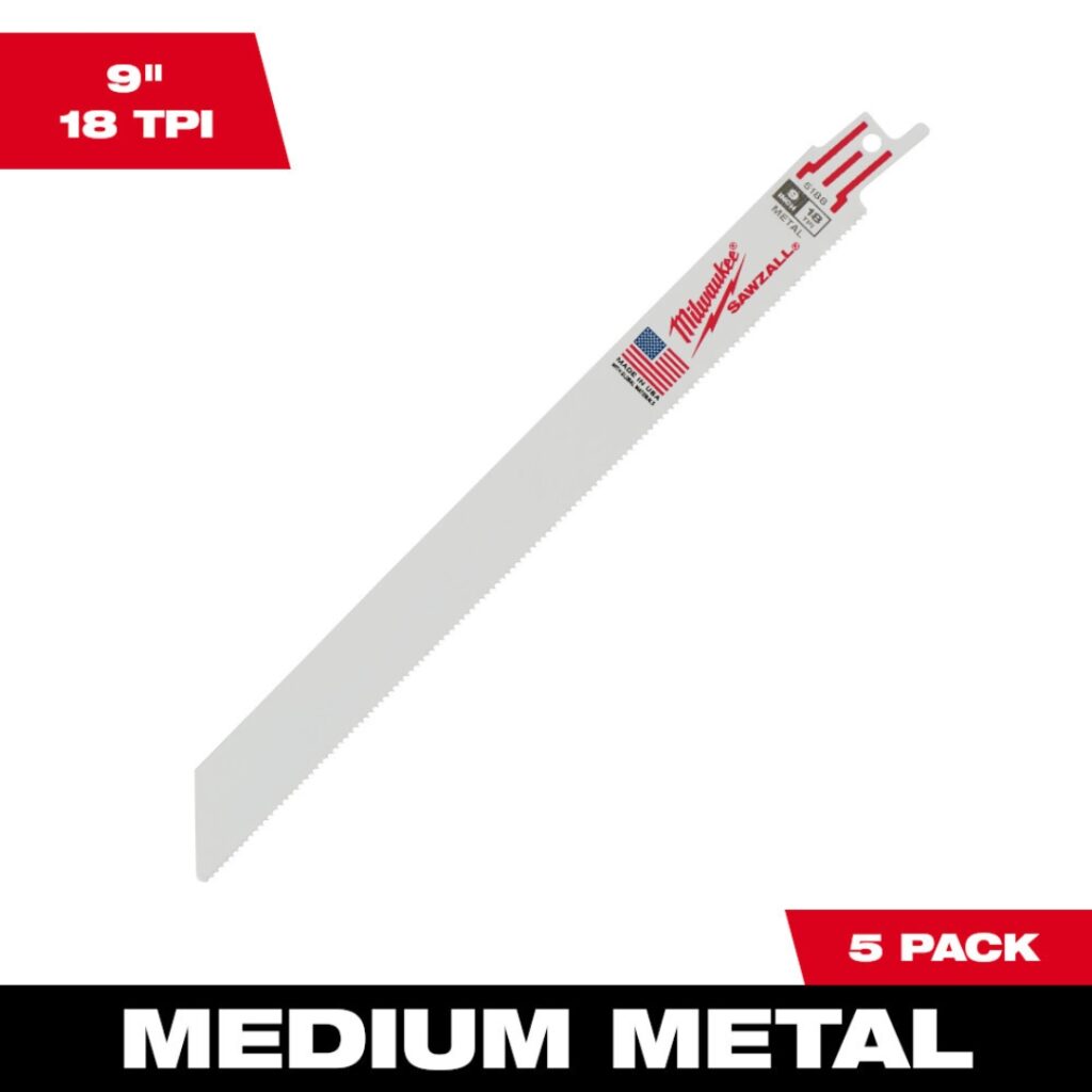 Milwaukee 48-00-5188 9" 18TPI Thin Kerf Metal Cutting Sawzall Blades 5-Pack