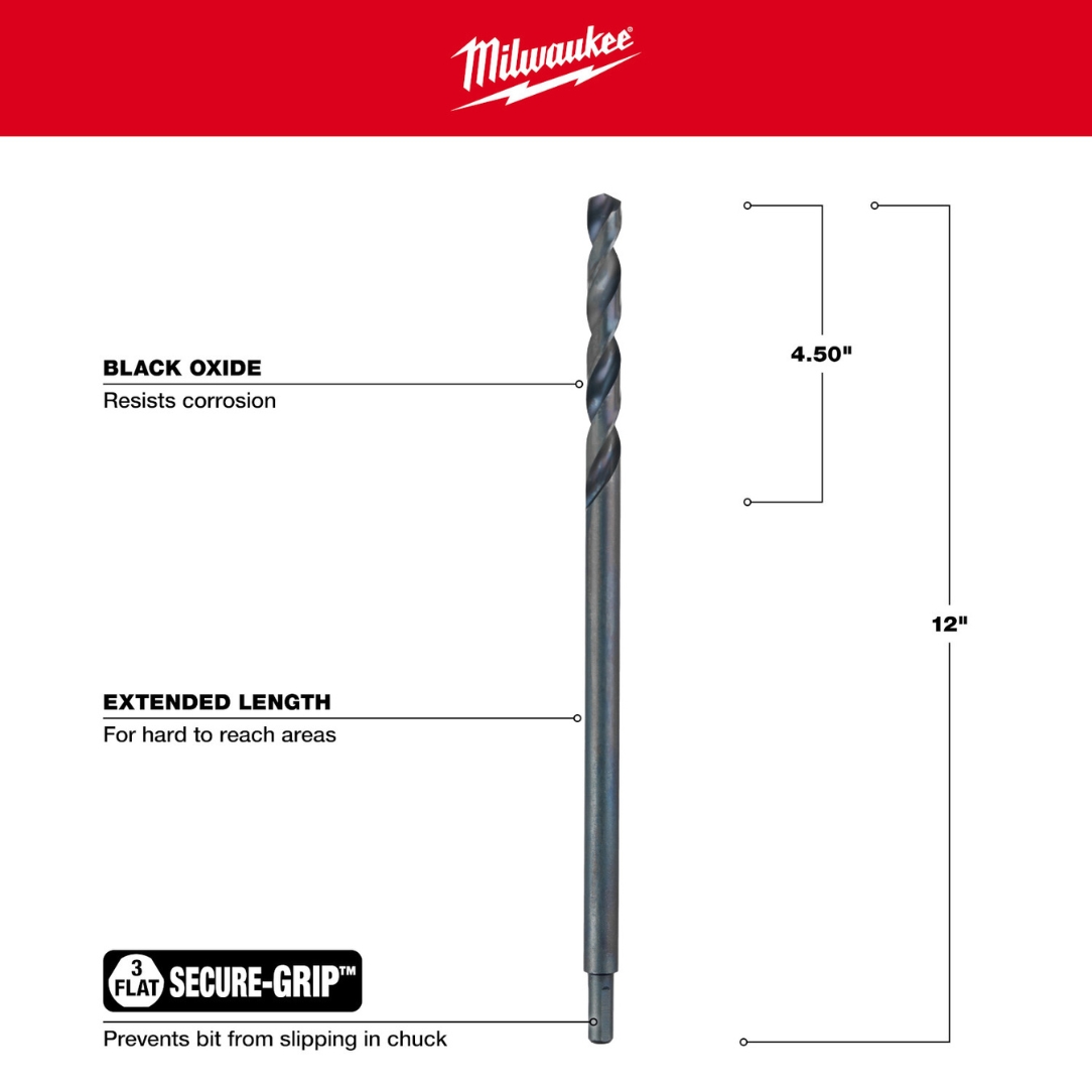 Milwaukee 48-89-2776 1/2"-12" Aircraft Black Oxide Drill Bit