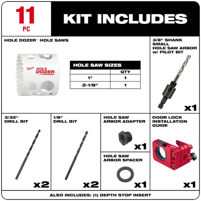 Milwaukee 49-22-4073 Door Lock Installation Hole Saw Kit - BC Fasteners