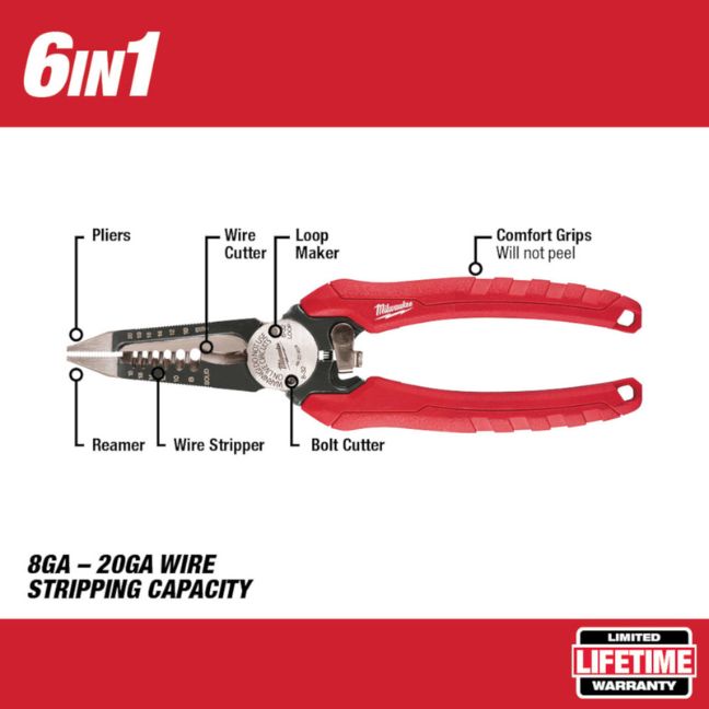 Milwaukee 48-22-3079 GEN II 6in1 Combination Wire Pliers - BCFasteners