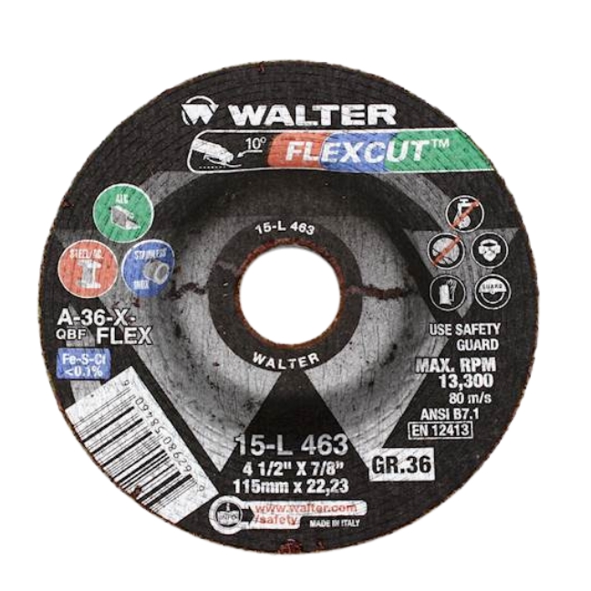 Walter 15L463 FLEXCUT™ Grinding Wheel 36G 4-1/2" Type 29 for SS
