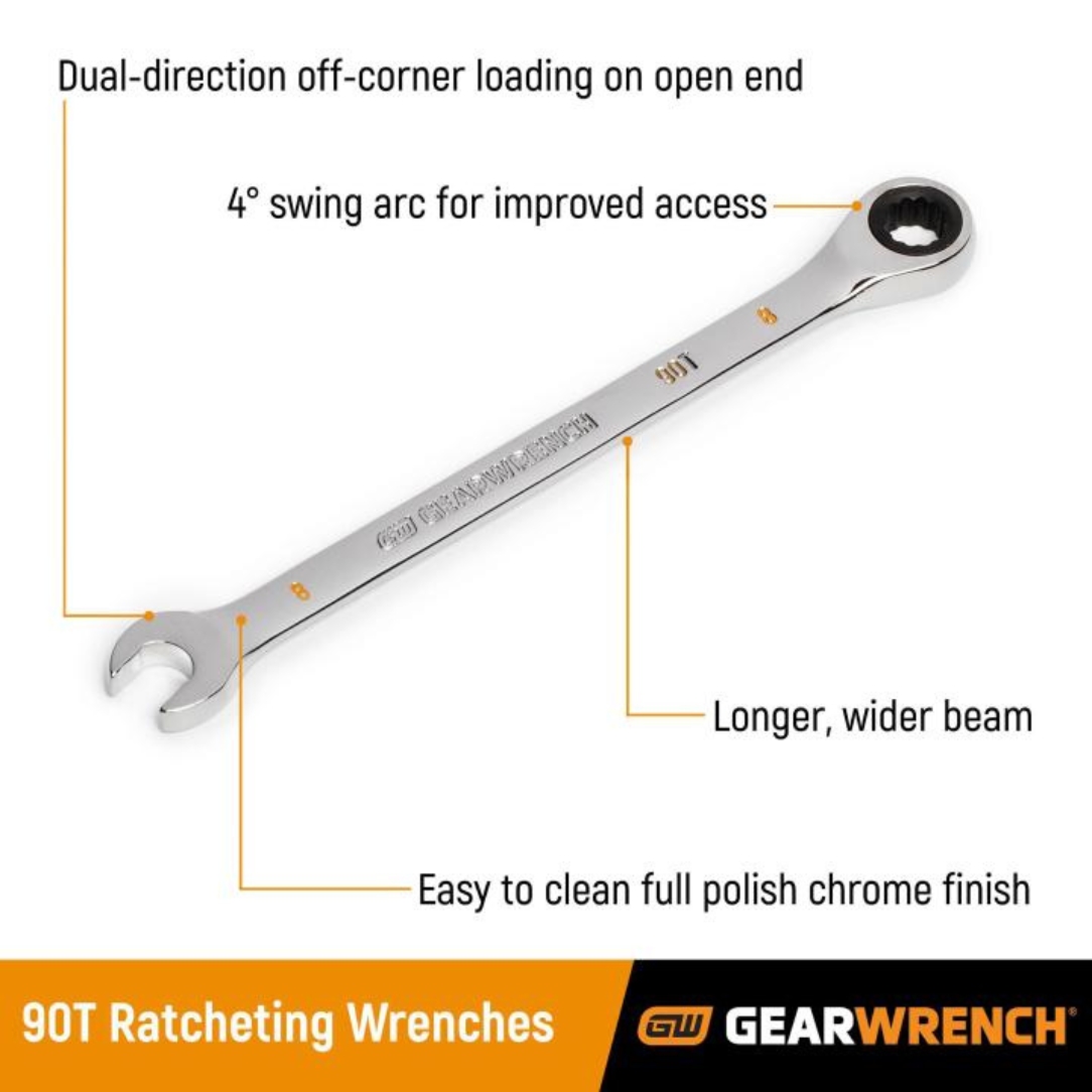 GearWrench 86958 90-Tooth 12-Point SAE Ratcheting Combination Wrench ...