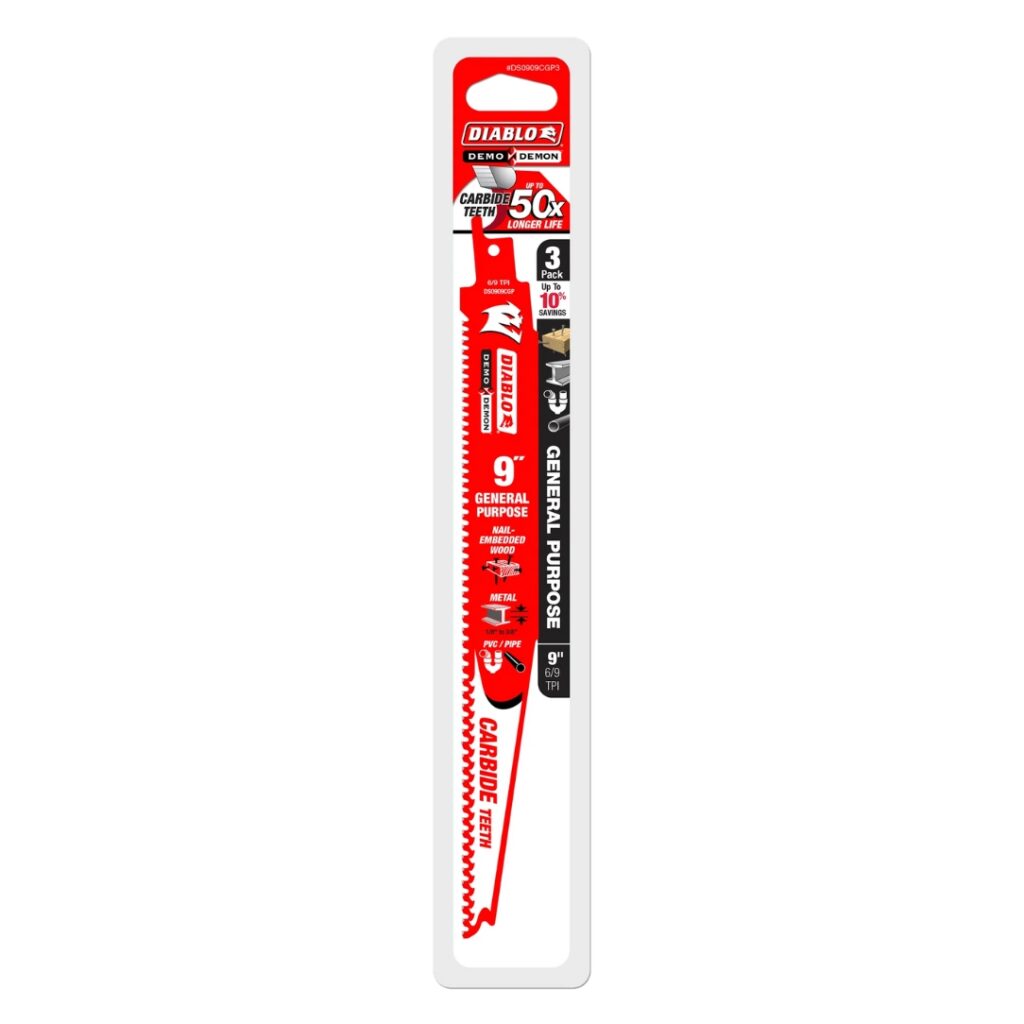 Diablo DS0909CGP3C 9" 6/9TPI Carbide General Purpose Reciprocating Saw ...