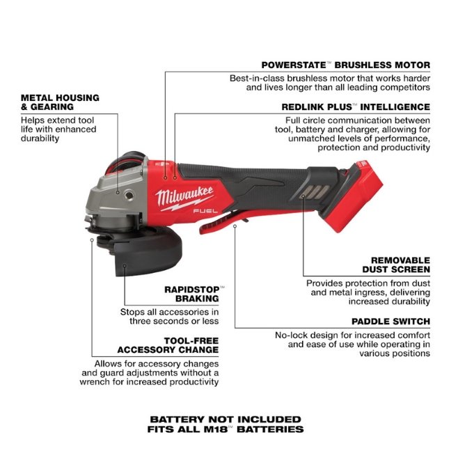 Milwaukee 2888-20 M18 FUEL 4-1/2" to 5" Grinder Paddle Switch