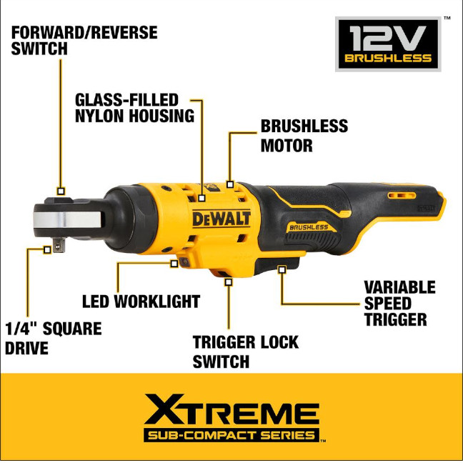 DeWalt DCF504B 12V XTREME 1/4" Drive Ratchet - tool only