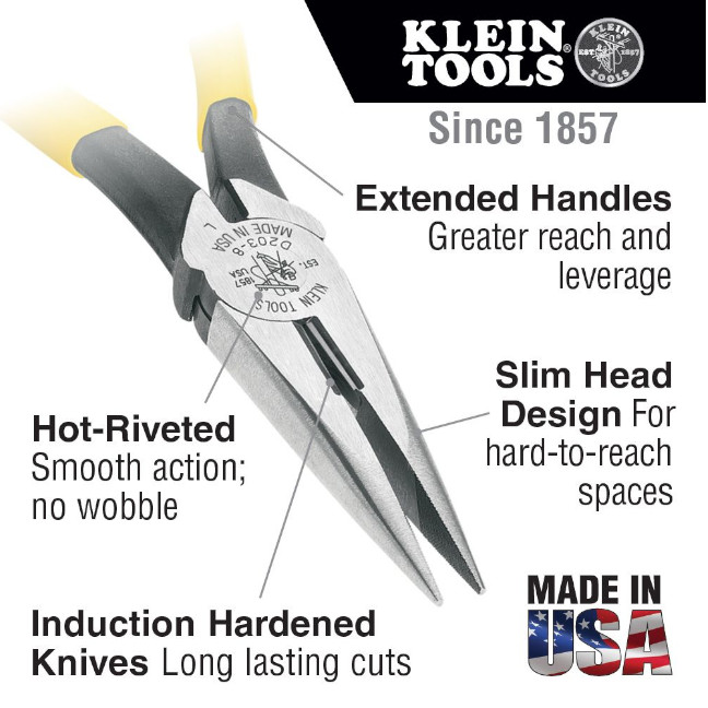 Klein D203-7C 7" Needle Nose Side Cutter Pliers with Spring-Loaded ...