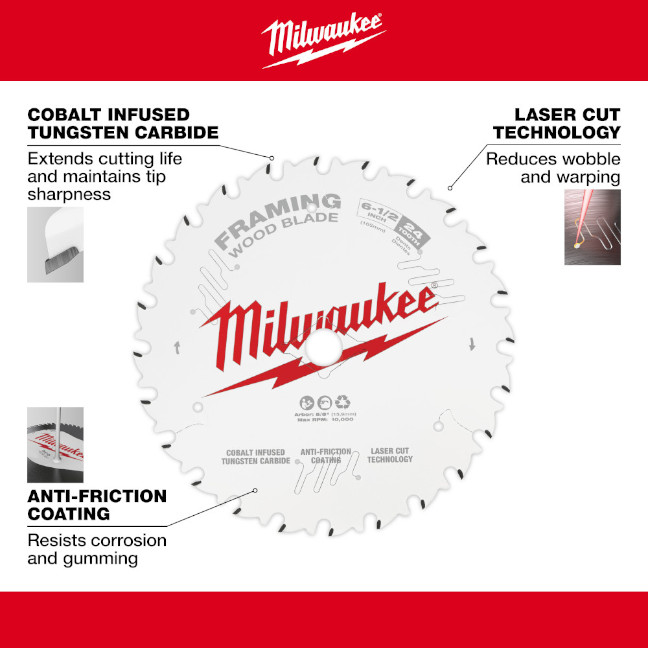 Milwaukee 48-40-0626 6-1/2" 24T Framing Circular Saw Blade 2-Pack - BC ...