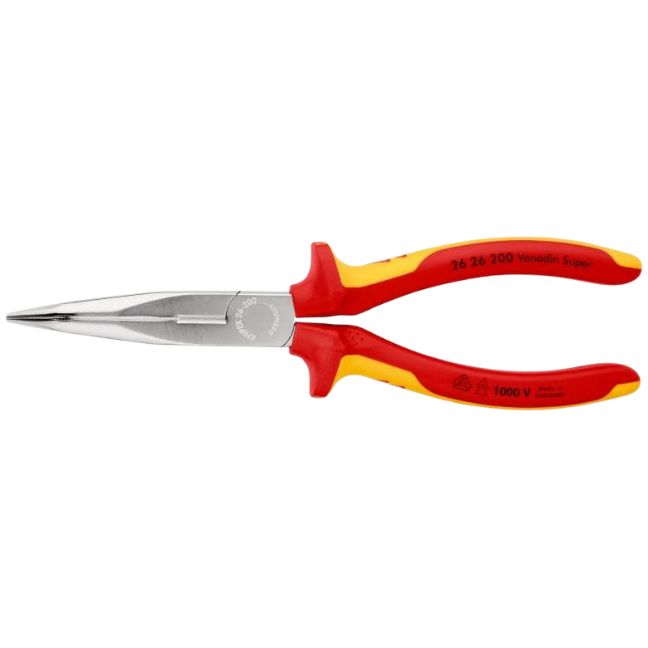 Knipex 2626200 8" (200mm) 40º Angled Long Nose Pliers with Cutter - VDE ...