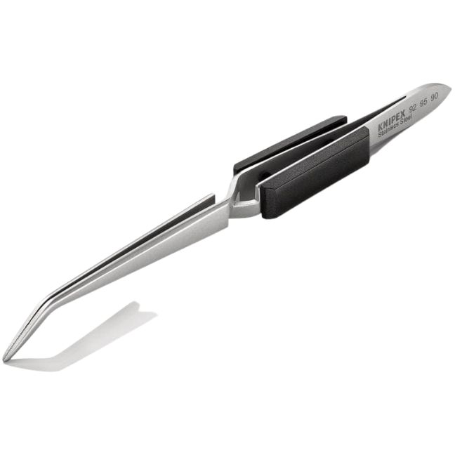 Knipex 929590 6-1/4" Stainless Steel Gripping Cross-Over Tweezers with 40° Angled Blunt Tips ...