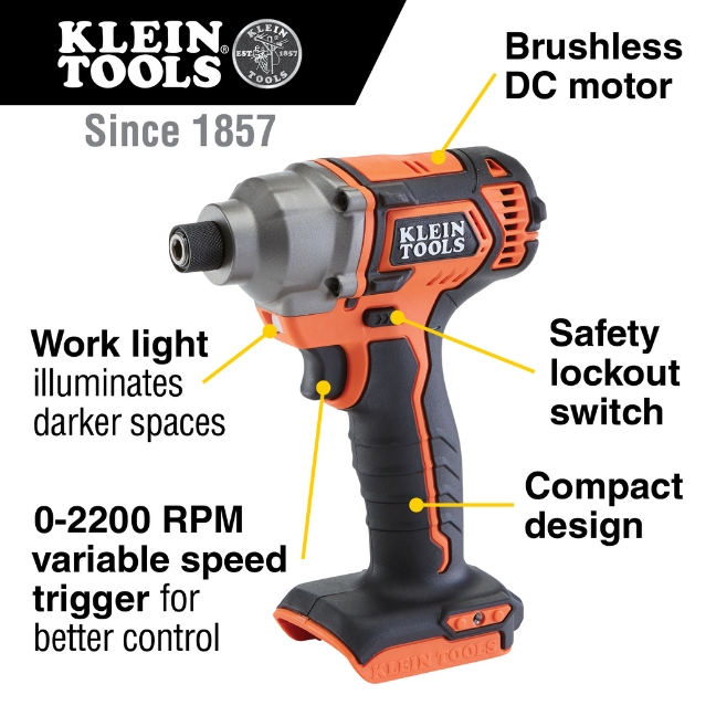 Klein BAT20CD 20V 1/4" Hex Drive Impact Driver - Tool Only