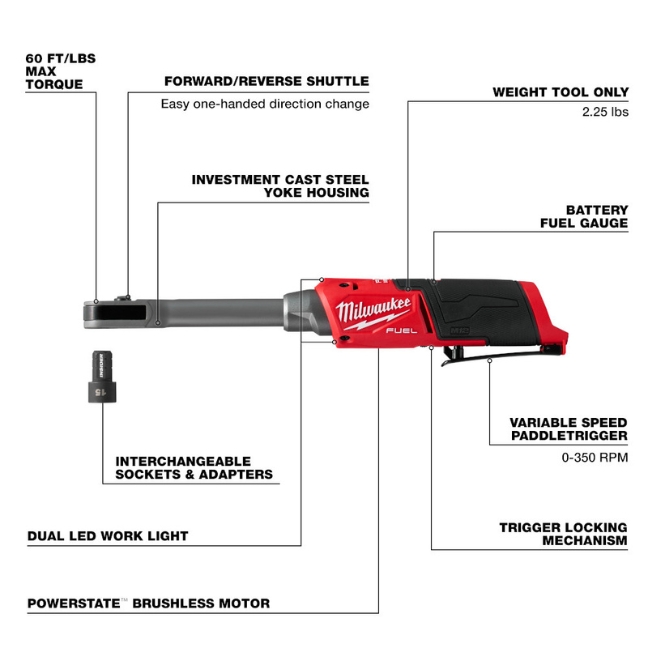 Milwaukee 3050-21 M12 FUEL INSIDER Extended Reach Box Ratchet Kit - BC ...
