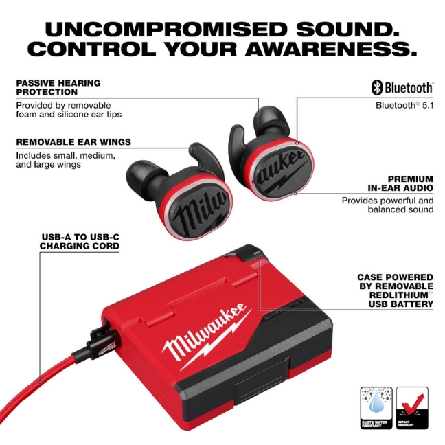 Milwaukee 2191-21 REDLITHIUM USB Bluetooth Jobsite Earbuds - BC ...