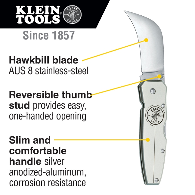 Klein 44006 Lockback Knife with 2-5/8″ Hawkbill Blade and Silver ...