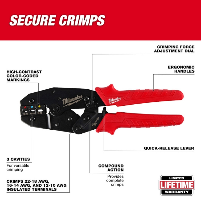 Milwaukee 48-22-3084 Ratcheting Insulated Terminals Crimper - BC ...