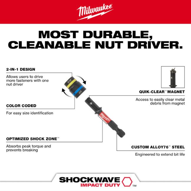 Milwaukee 49-66-4565 SHOCKWAVE IMPACT DUTY QUIK-CLEAR 2-in-1 Magnetic ...