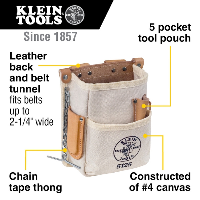 Klein 5125 5-Pocket Canvas Tool Pouch - BC Fasteners & Tools