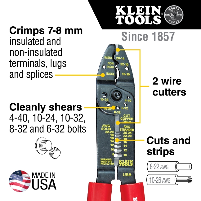 Klein 1001 6-in-1 Multi-Purpose Stripper / Crimper / Wire Cutter for 8 ...