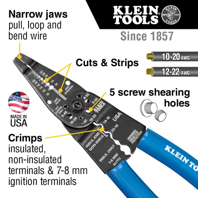 Klein 1010 Long Nose Multi Tool Wire Stripper / Wire Cutters / Crimping ...