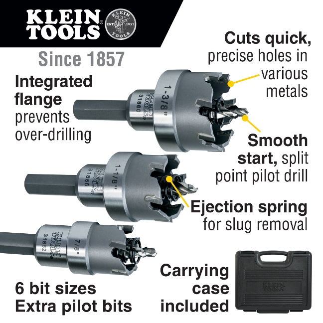 Klein 31873 Master Electrician Carbide Hole Cutter Kit 8-Piece - BC ...