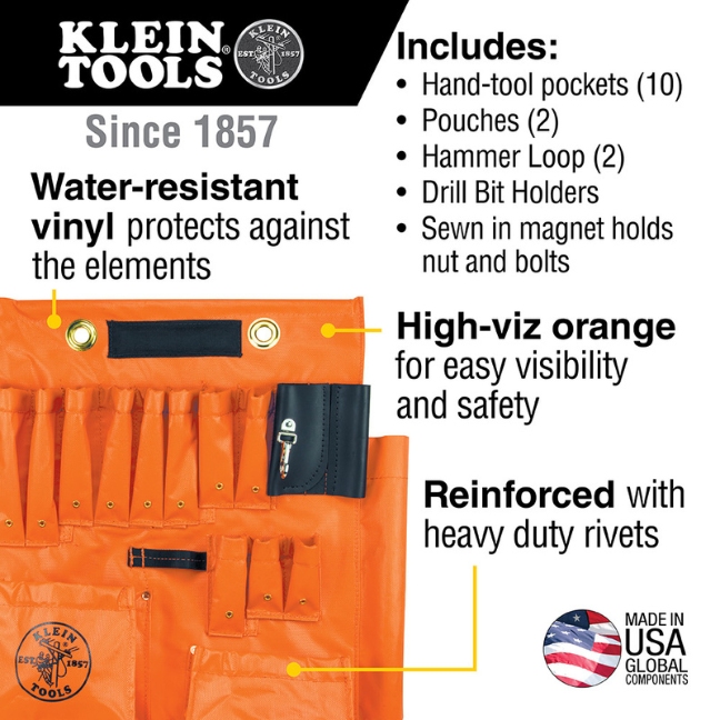 Klein 51829M Hi-Viz Orange Vinyl Aerial Apron with Magnet - BC ...