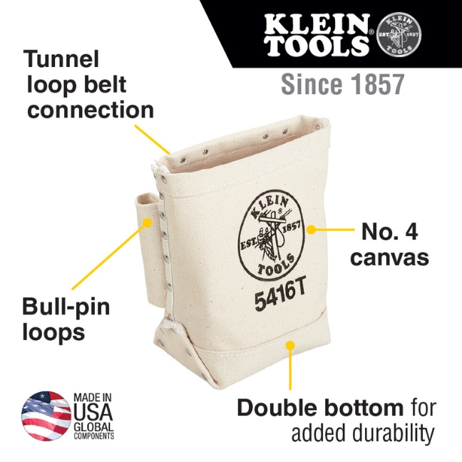 Klein 5416T Canvas 5" x 10" x 9" Bull-Pin and Bolt Pouch with Tunnel Loop - BC Fasteners & Tools
