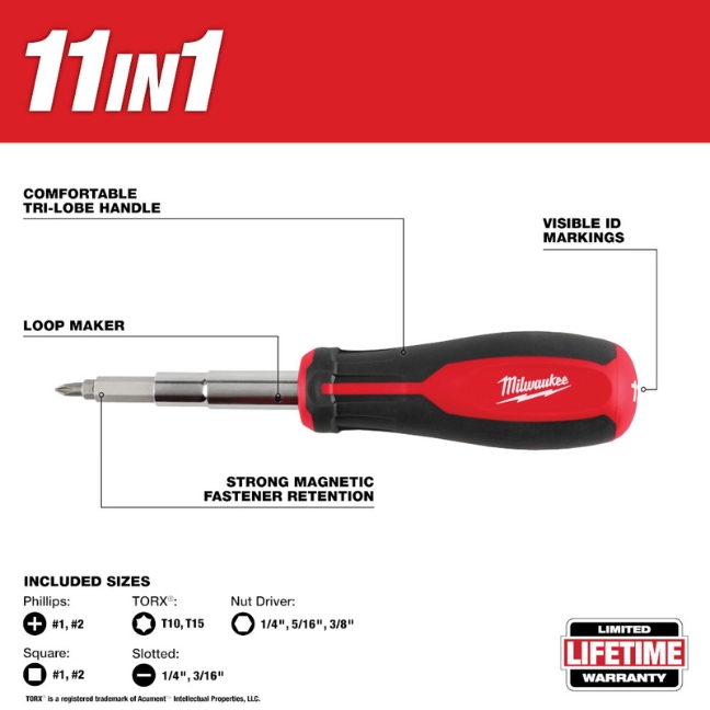 Milwaukee 48-22-2914 11-in-1 Magnetic Multi-Bit Screwdriver - BC ...
