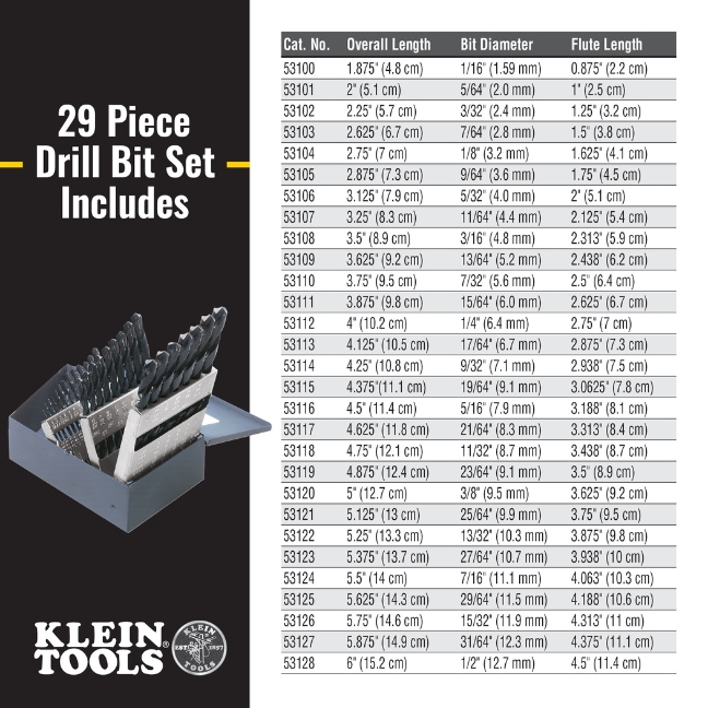 Klein 53000 Regular-Point Drill-Bit Set 29-Piece - BC Fasteners & Tools