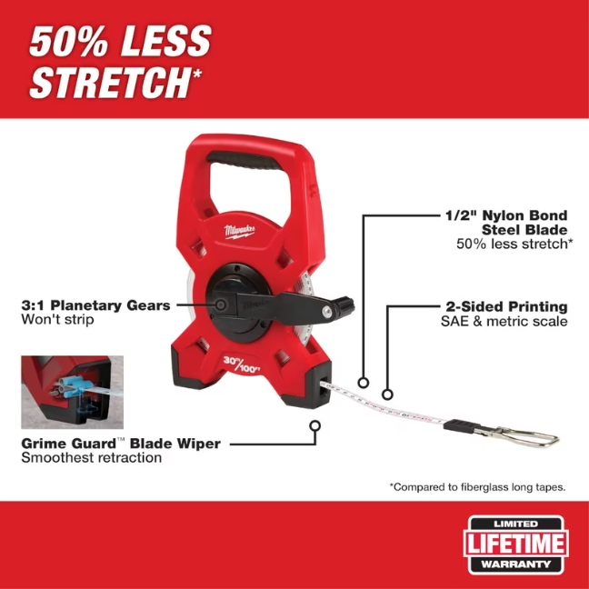 Milwaukee 48-22-5203 Long Tape 100ft/30m Open Reel Long Tape - Steel ...