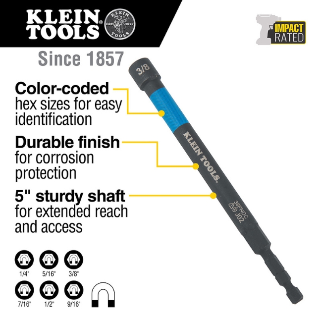 Klein 32930 Magnetic Colour-Coded Power Nut Setters Set 6-Piece - BC ...