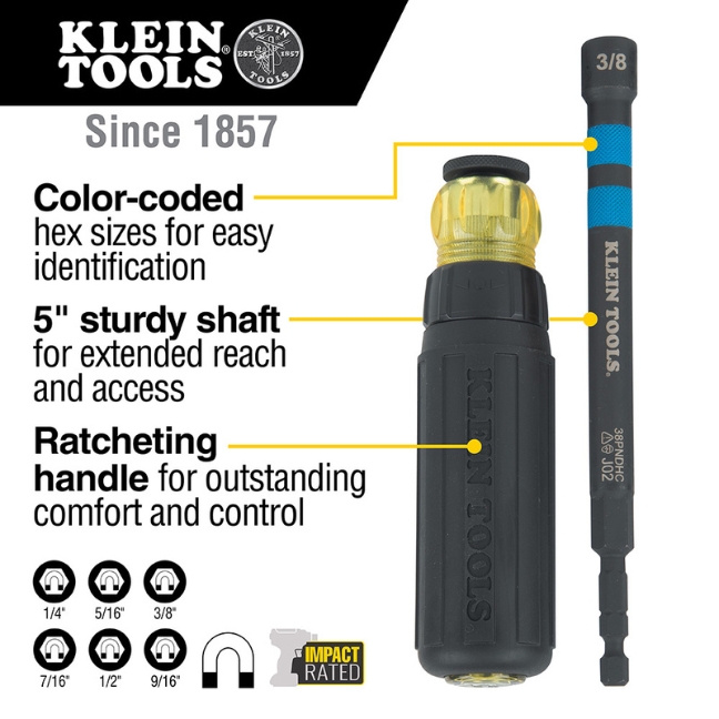 Klein 32950 Hollow Magnetic Colour-Coded Ratcheting Power Nut Setters ...