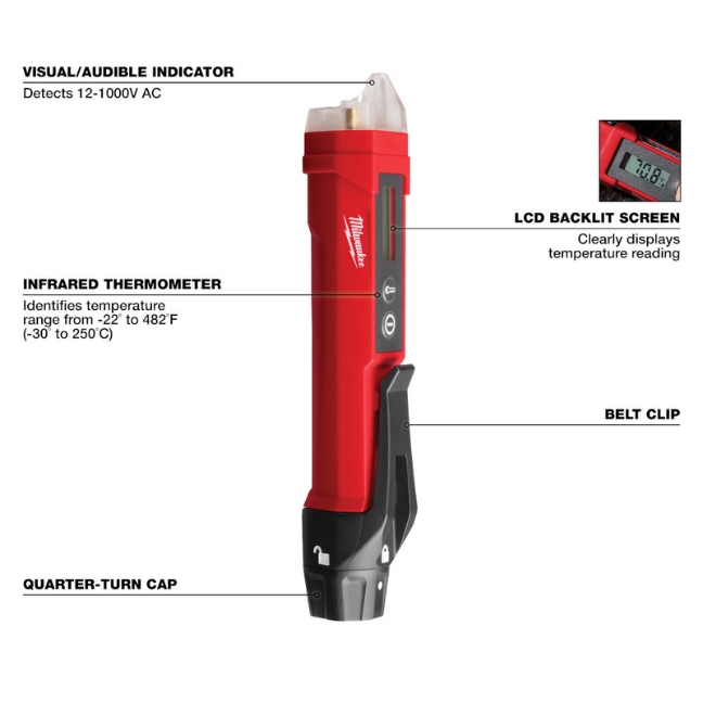 Milwaukee 2225-20 Non-Contact Voltage Detector with Laser Infrared ...