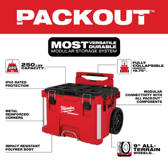 Milwaukee 48-22-8427 PACKOUT Rolling Tool Box - BC Fasteners & Tools