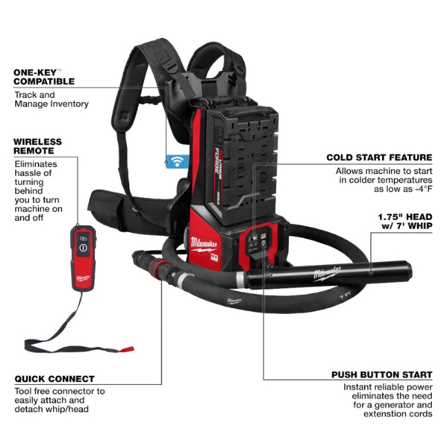 Milwaukee MXF372-2XCB MX FUEL Backpack High Cycle Concrete Vibrator Kit ...