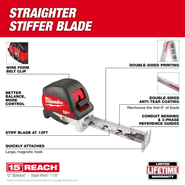 Milwaukee 48-22-1018M 16ft Electrician's Magnetic Tape Measure