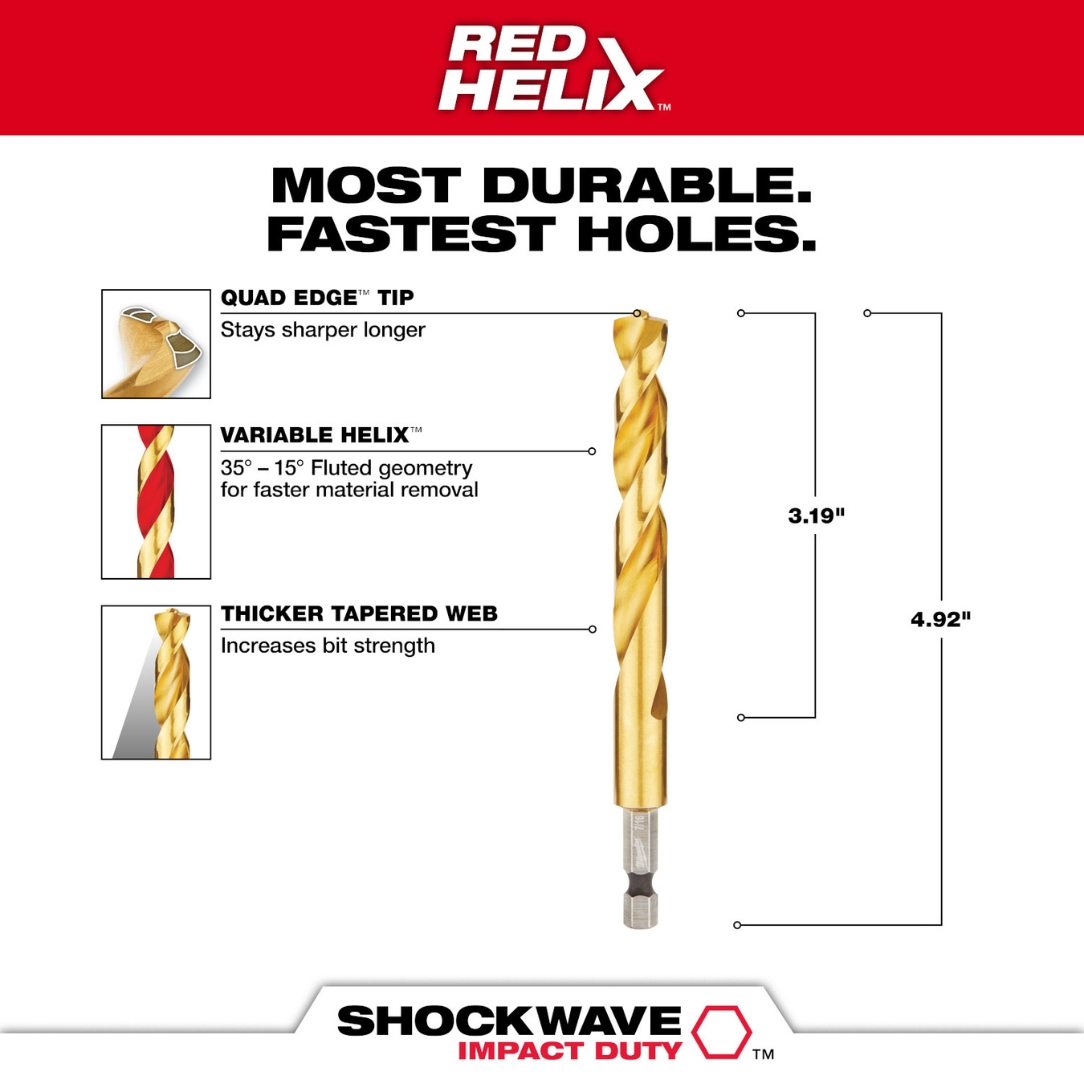 Milwaukee SHOCKWAVE RED HELIX™ Titanium Drill Bits - BC Fasteners & Tools