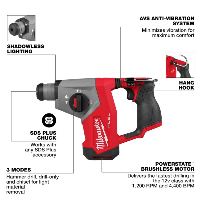 Milwaukee 2508-20 M12 FUEL 5/8" SDS Plus Rotary Hammer