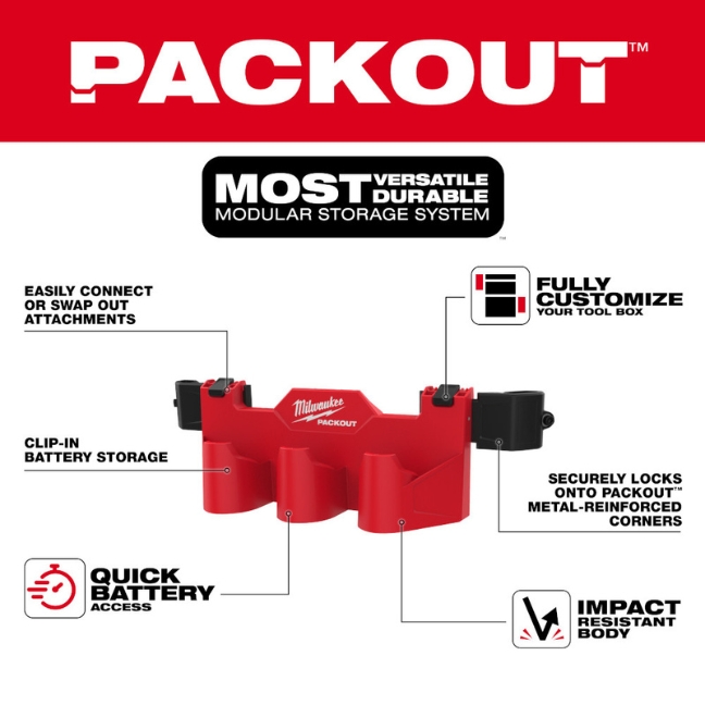 Milwaukee 48-22-8604 PACKOUT Tool Box M12 Battery Rack Attachment - BC ...