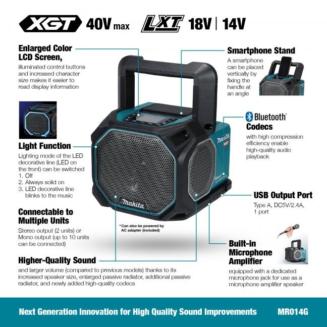 Makita MR014G 40Vmax XGT / 18V Bluetooth Jobsite Speaker