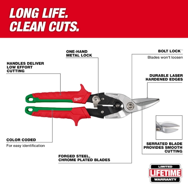 Milwaukee 48-22-4552 Right Cutting 45º Offset Aviation Snips - BC ...