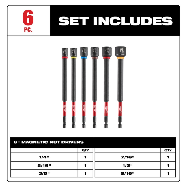 Milwaukee 49-66-4567 6" Magnetic Nut Driver Set 6-Piece