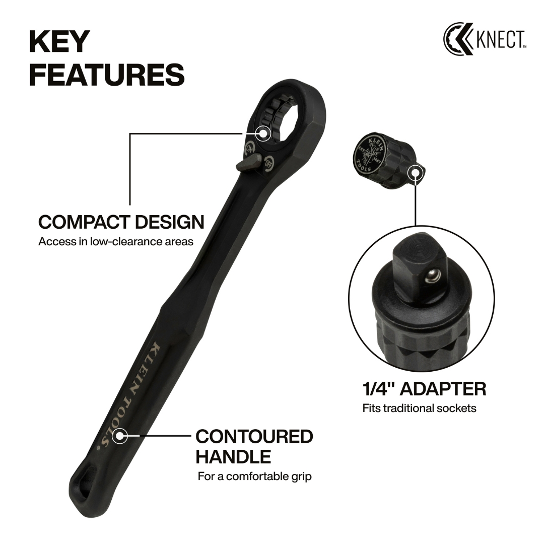 Klein 65301ADP KNECT Pass-Through Ratchet and 1/4" Drive Socket Adapter ...