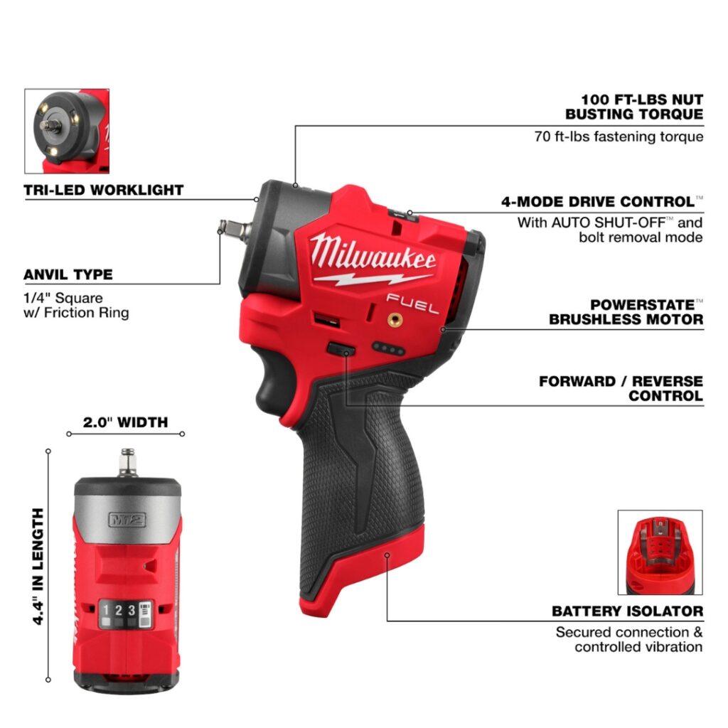 Milwaukee 3048-20 M12 FUEL 1/4" Subcompact Impact Wrench with Friction ...