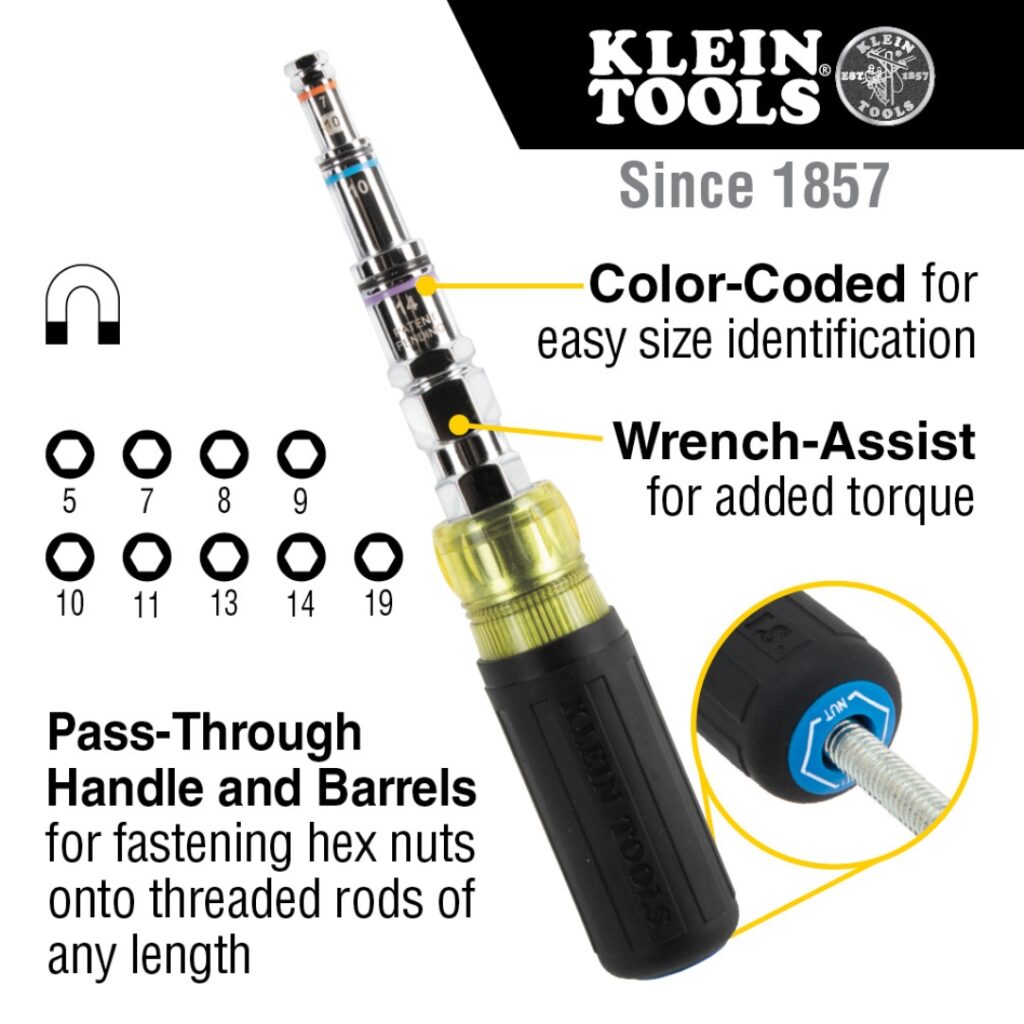 Klein 32809MAGM 11-in-1 Pass-Through Magnetic Metric Multi-Nut Driver ...