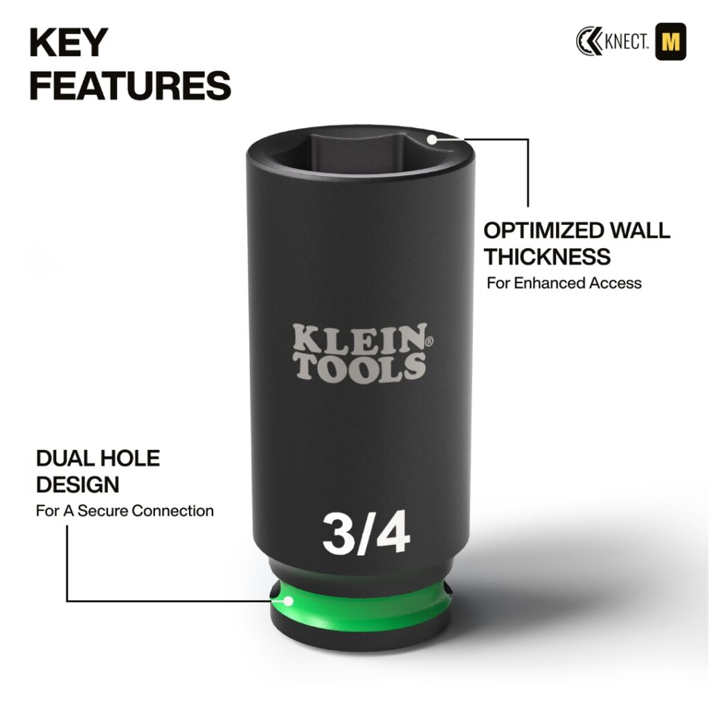 Klein 65109IMPCT KNECT 3/8" Drive Deep-Well SAE Impact Socket Set 9 ...