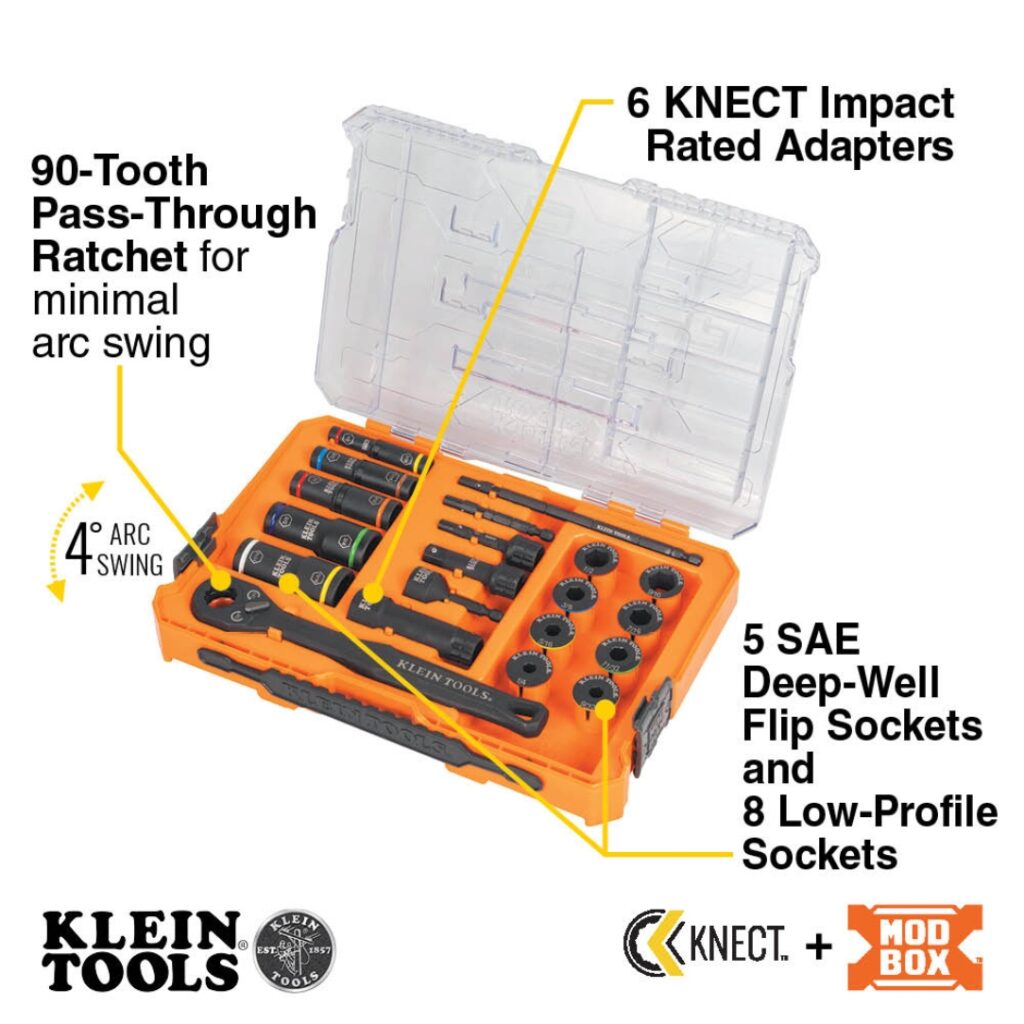 Klein 65240 KNECT Impact Pass-Through and Deep-Well Flip Socket Set 20 ...